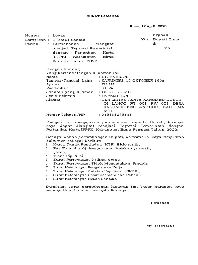 Lampiran Iv Surat Lamaran | PDF