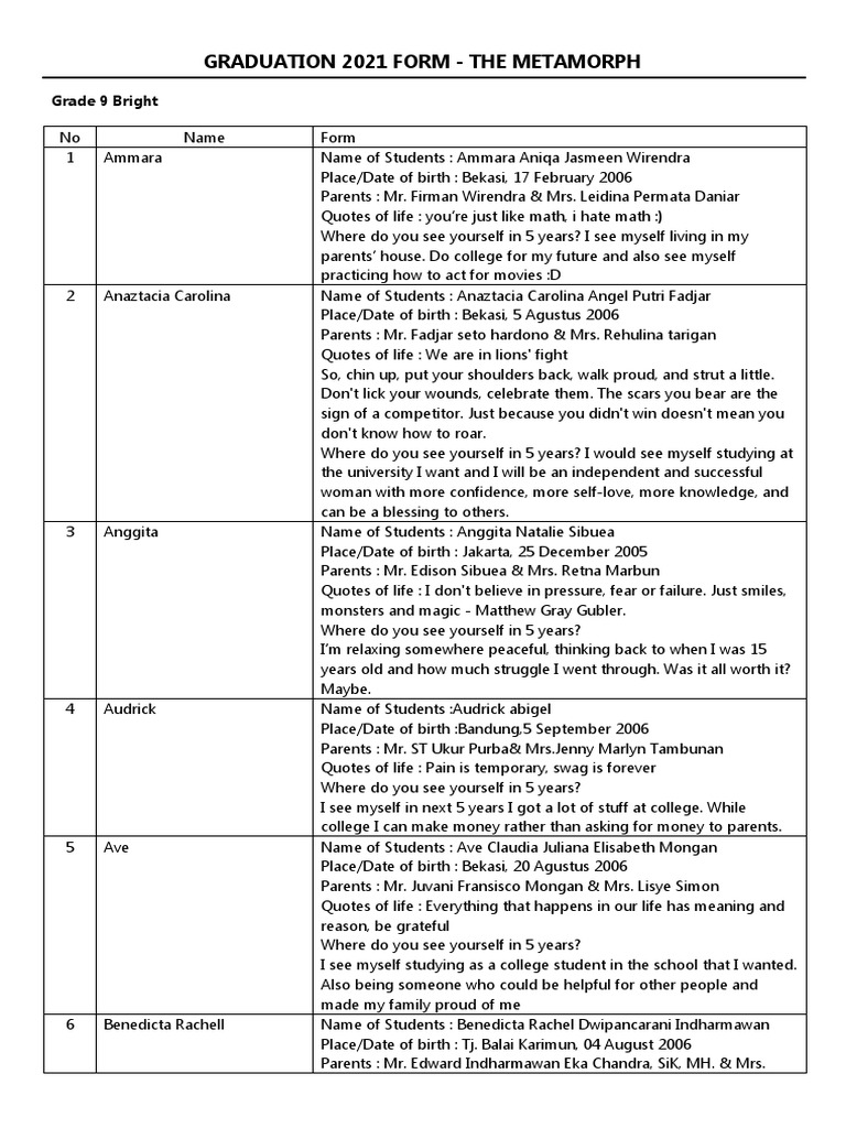 Graduation Form Insights For Top Students | PDF
