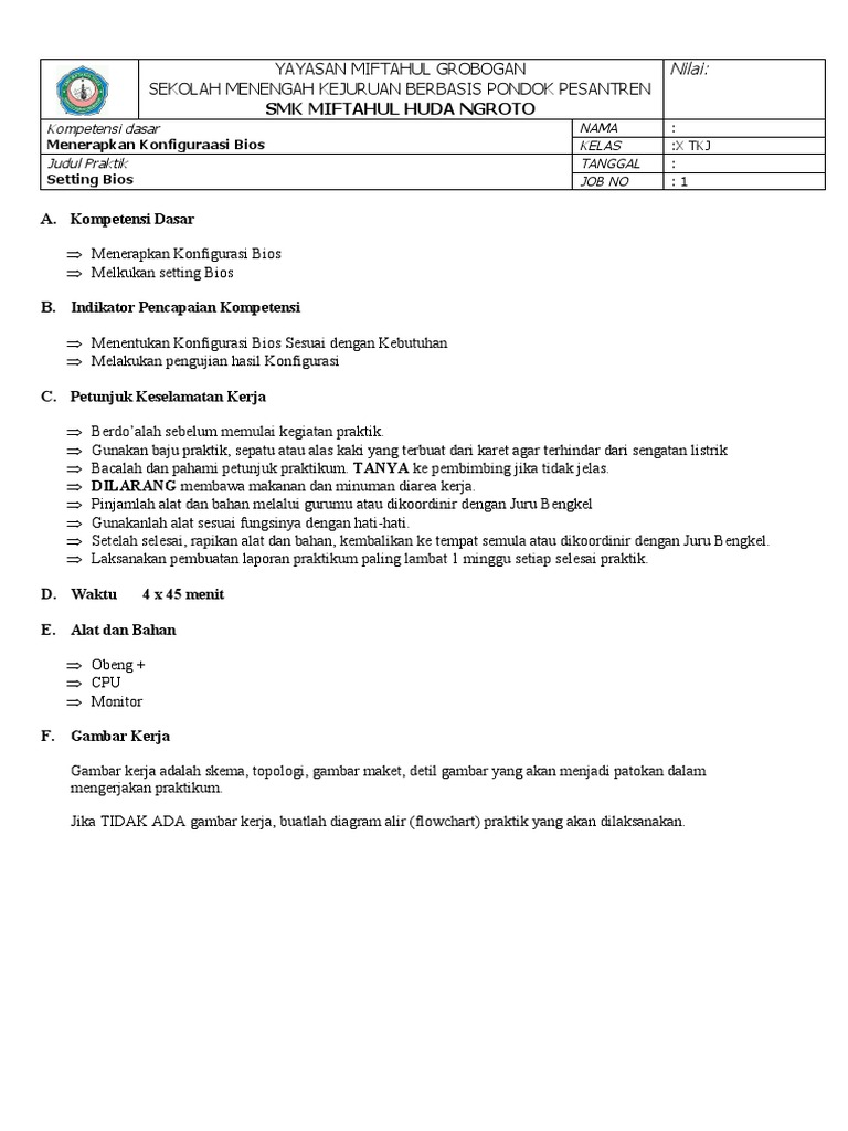 Format Laporan Praktikum Jobsheet SMK | PDF