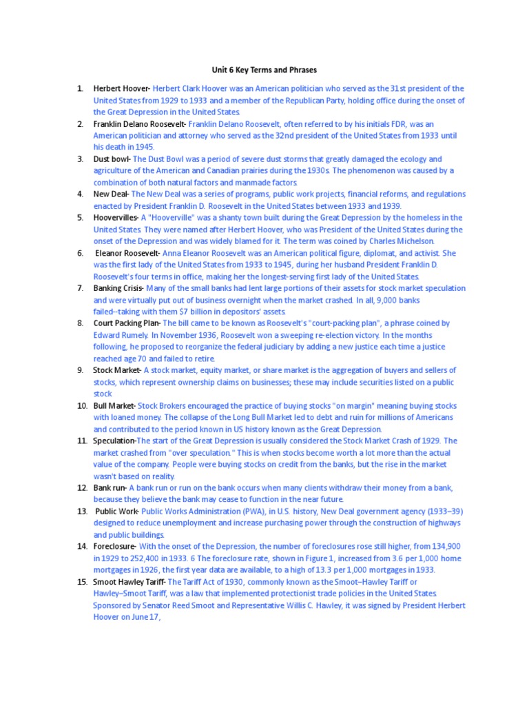 Unit 6 Key Terms and Phrases PDF | PDF