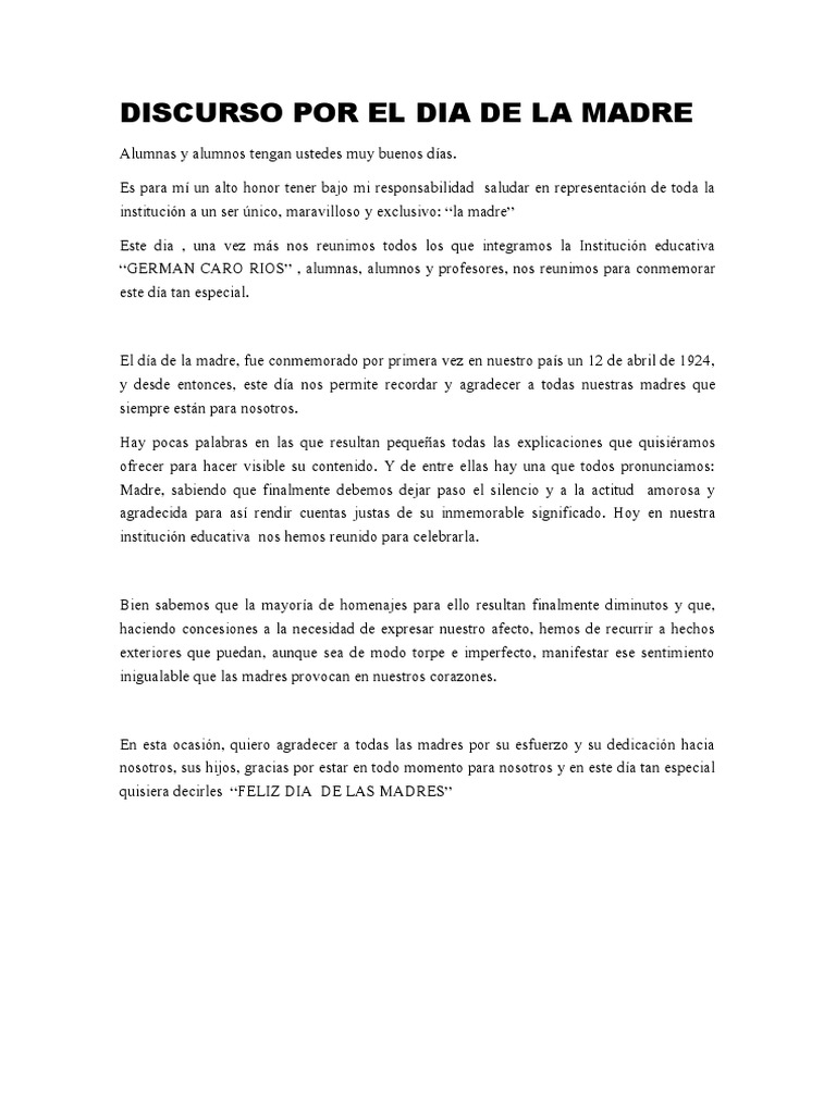 Discurso Por El Dia de La Madre | PDF