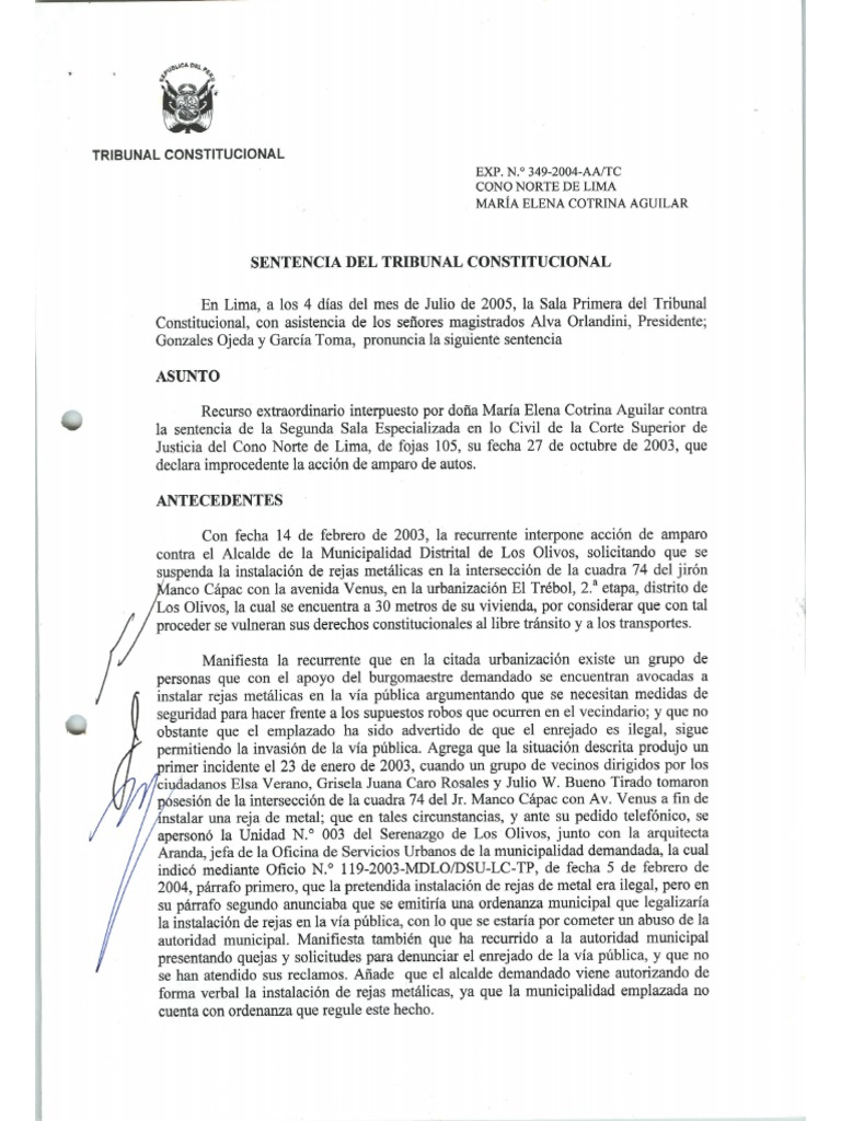 Caso Maria Elena Cotrina Aguilar exp.00349-2004-AA PDF | PDF