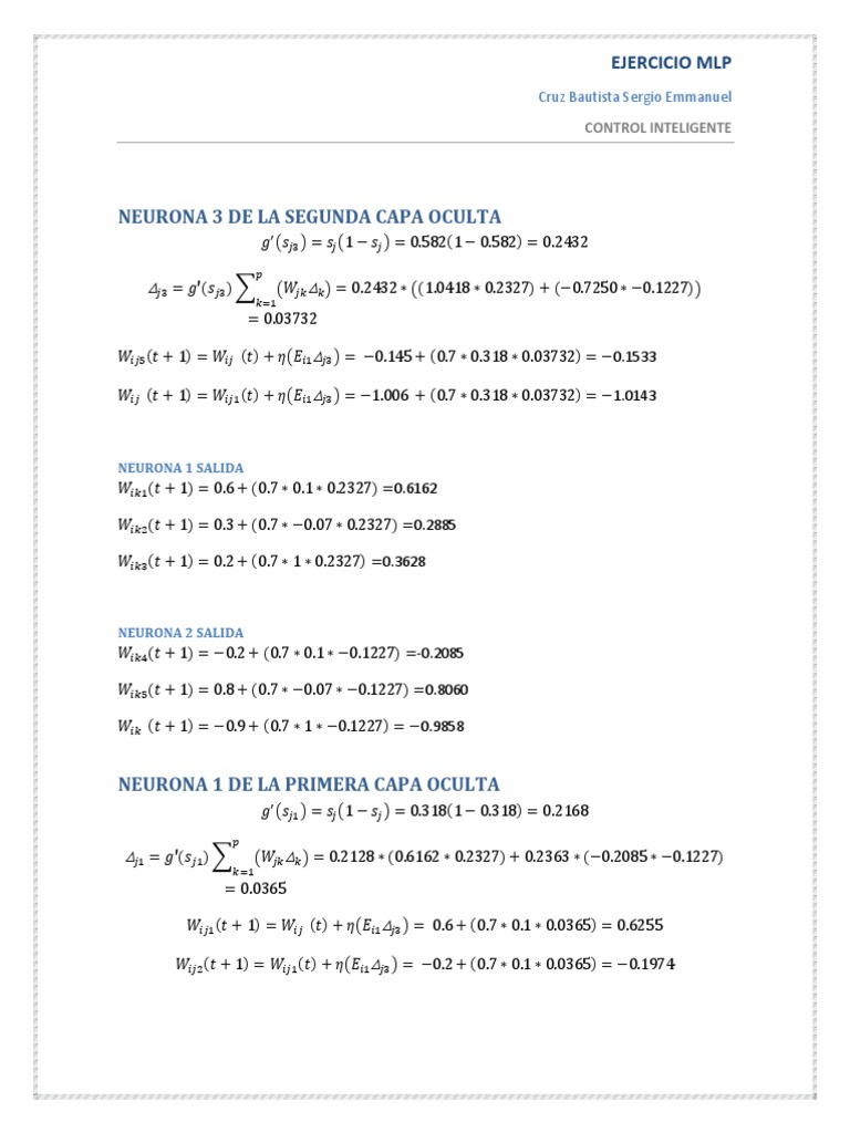 Ejercicio de Modelo MLP en Control Inteligente | PDF | Neurociencia ...