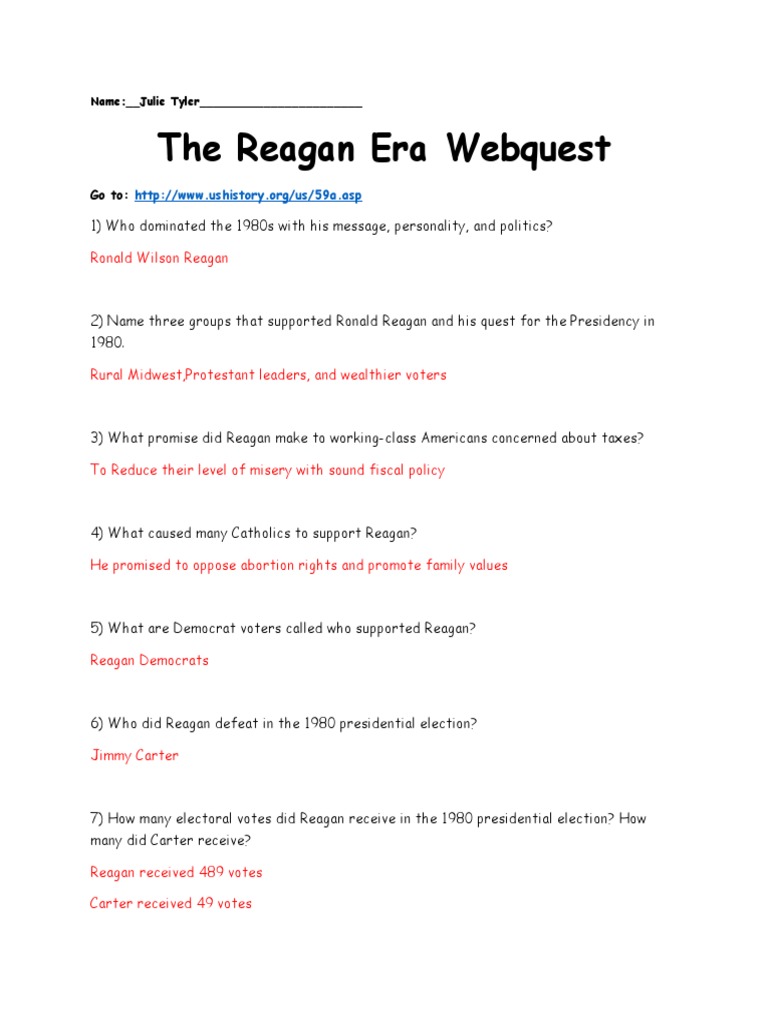 Reagan Era Webquest | PDF