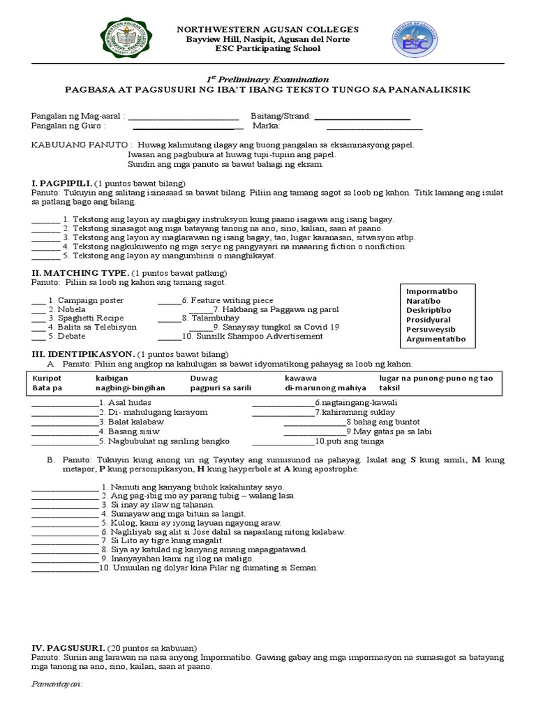 3rd PRELIM PAGBASA AT PAGSUSURI | PDF