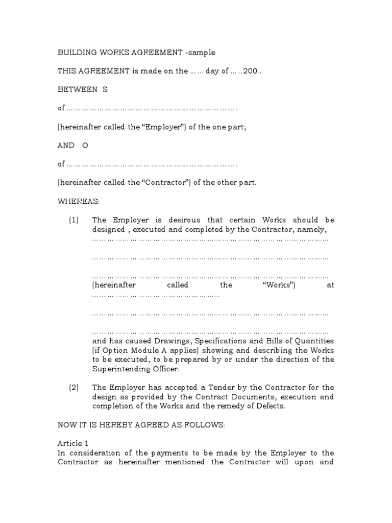 Building Works Agreement | PDF | Civil Law (Legal System) | Legal Documents