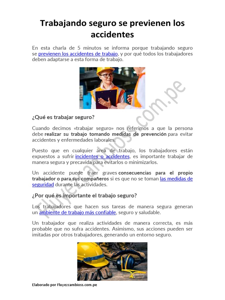 Trabajando Seguro Se Previenen Los Accidentes | PDF