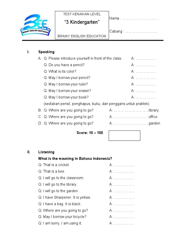 BEE Test Level 3K | PDF