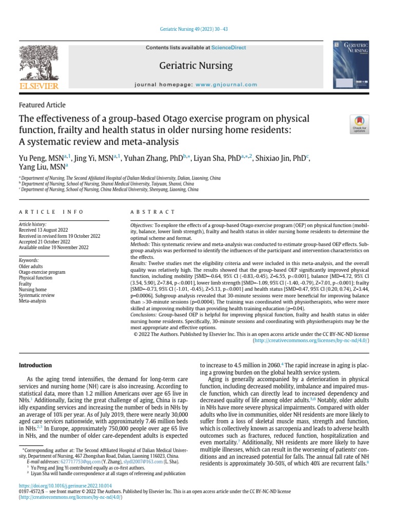 The Effectiveness of A Group Based Otago Exercise Program On Phy - 2023 ...