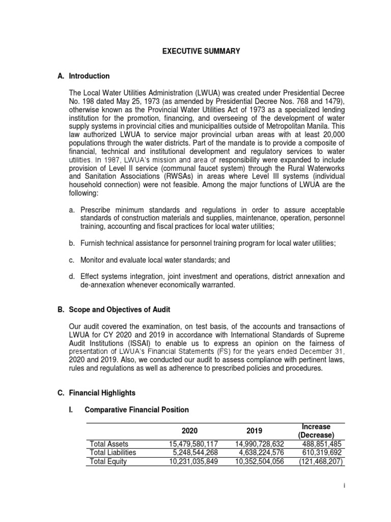 Local Water Utilities Administration Executive Summary 2020 PDF | PDF