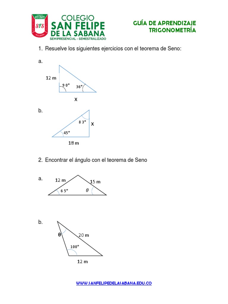 Taller de Teorema de Seno y Coseno | PDF