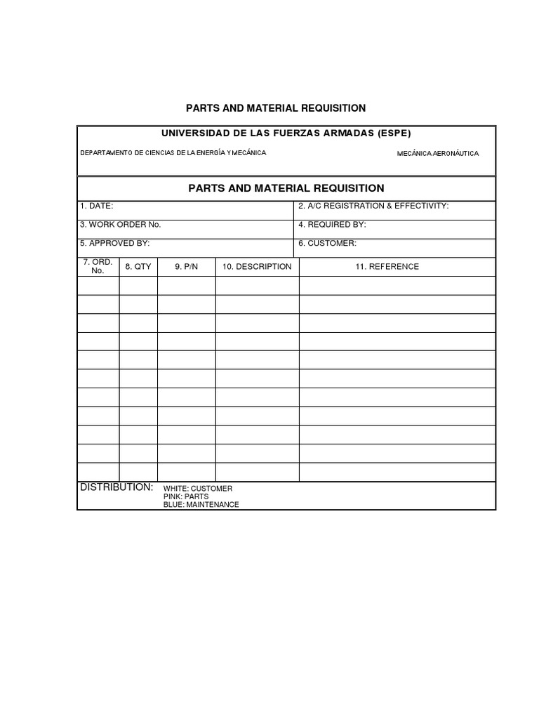 Parts and Material Requisition Form PDF | PDF