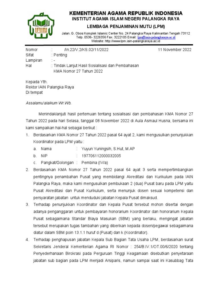 Tindak Lanjut PMA No 27 | PDF
