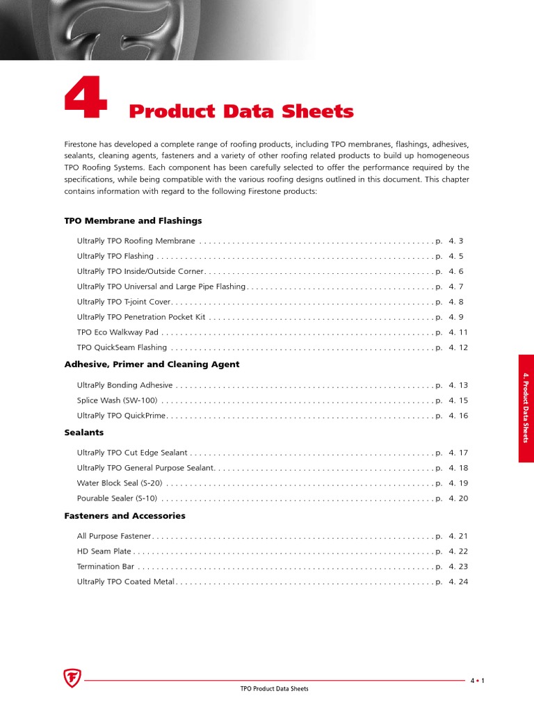Firestone TPO Roofing Product Data Sheets | PDF