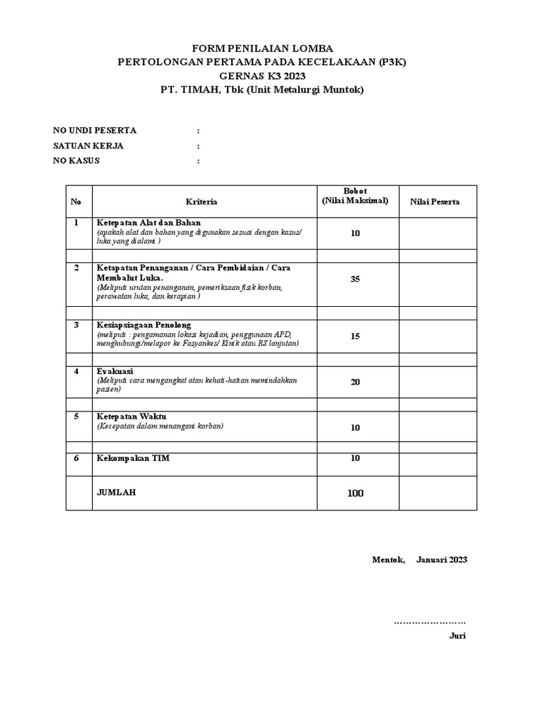 Form Penilaian p3k | PDF