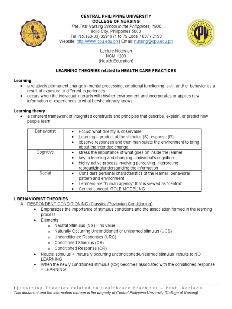 Learning Theories Lecture Notes | PDF
