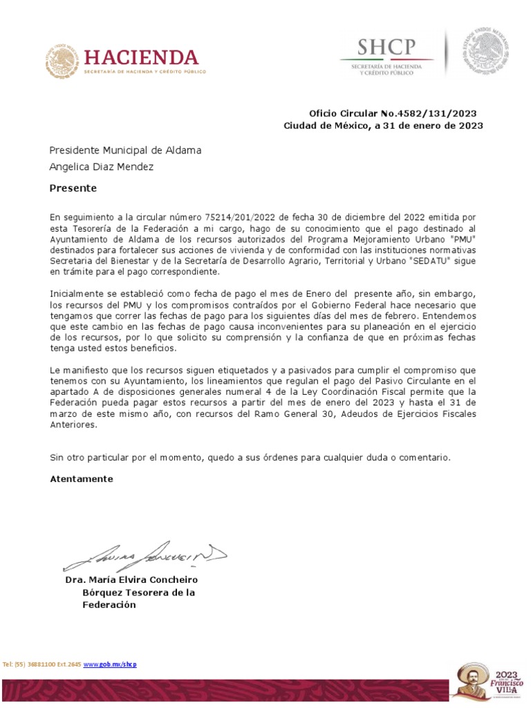 Oficio Circular No.4582-131-2023 Aldama.docx | PDF | Gobierno