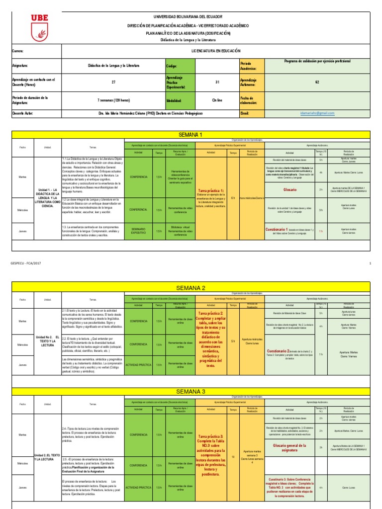 Plan Analítico Didáctica de La Lengua y La Literatura PDF | PDF | Enseñando | Maestros