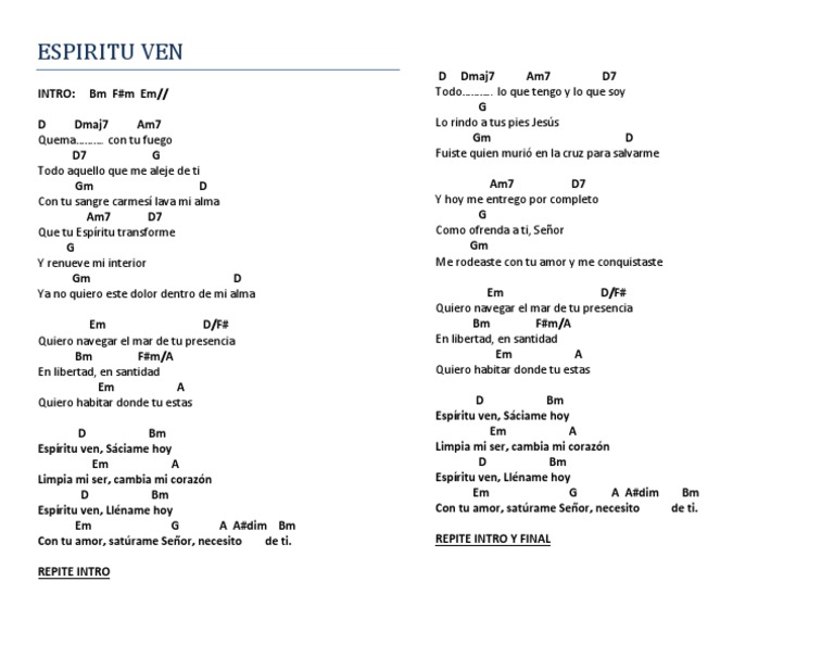 Espiritu Ven Acordes PDF | PDF