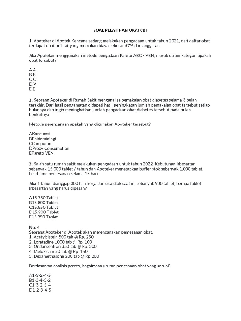 Soal Pelatihan Ukai CBT 1 Manajemen Farmasi PDF | PDF