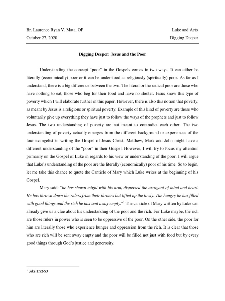 MATA - Jesus and The Poor (Digging Deeper) | PDF | Jesus | Gospel Of Luke