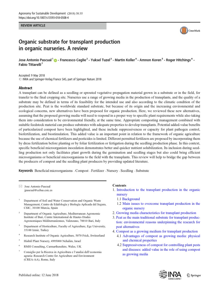 Organic Substrate For Transplant Production in Organic Nurseries. A ...