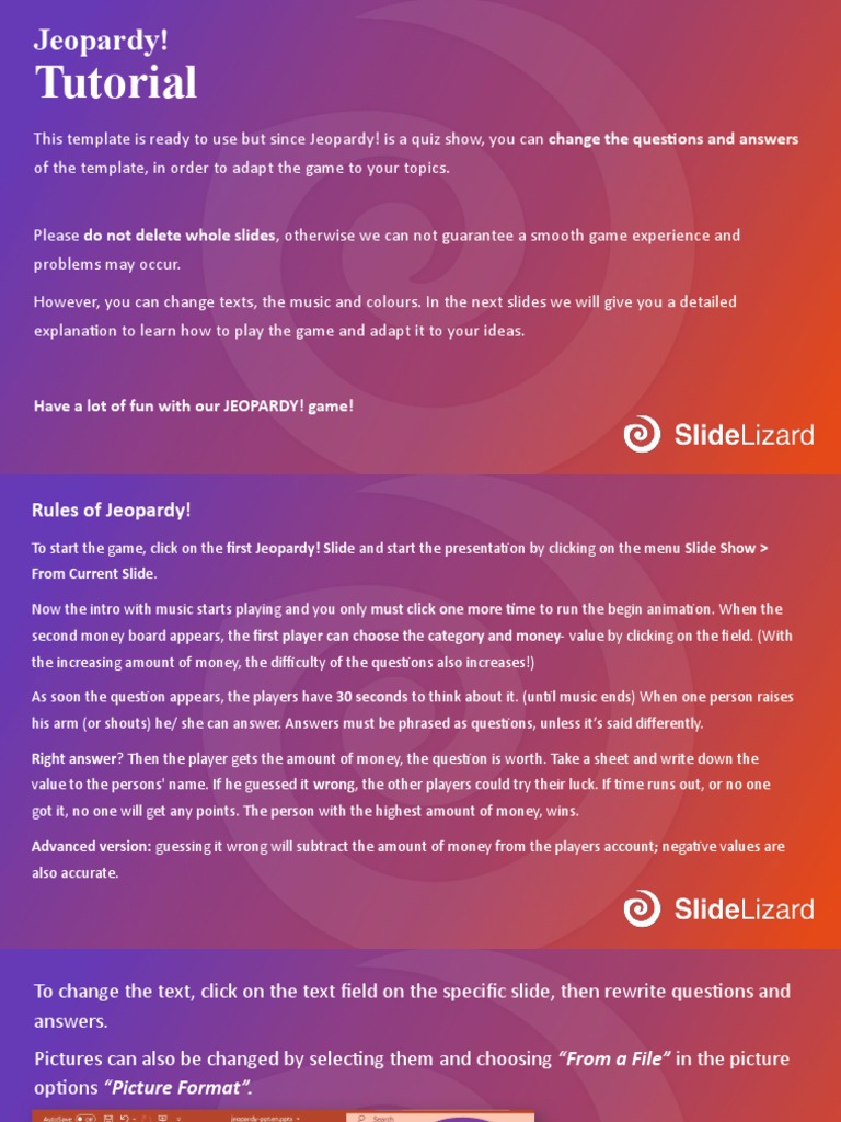 Jeopardy! Quiz Game Template Guide | PDF | Home & Garden