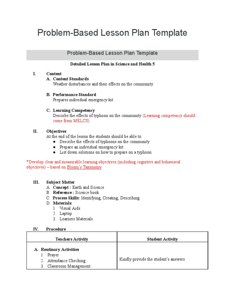 PBL Lesson Plan Template Midterm Exam PDF | PDF | Career & Growth ...
