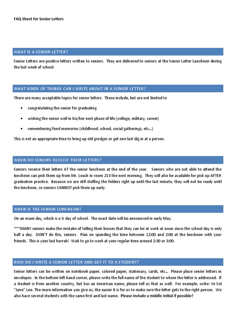 2019 FAQ Sheet For Senior Letters | PDF | Mail | Public Services