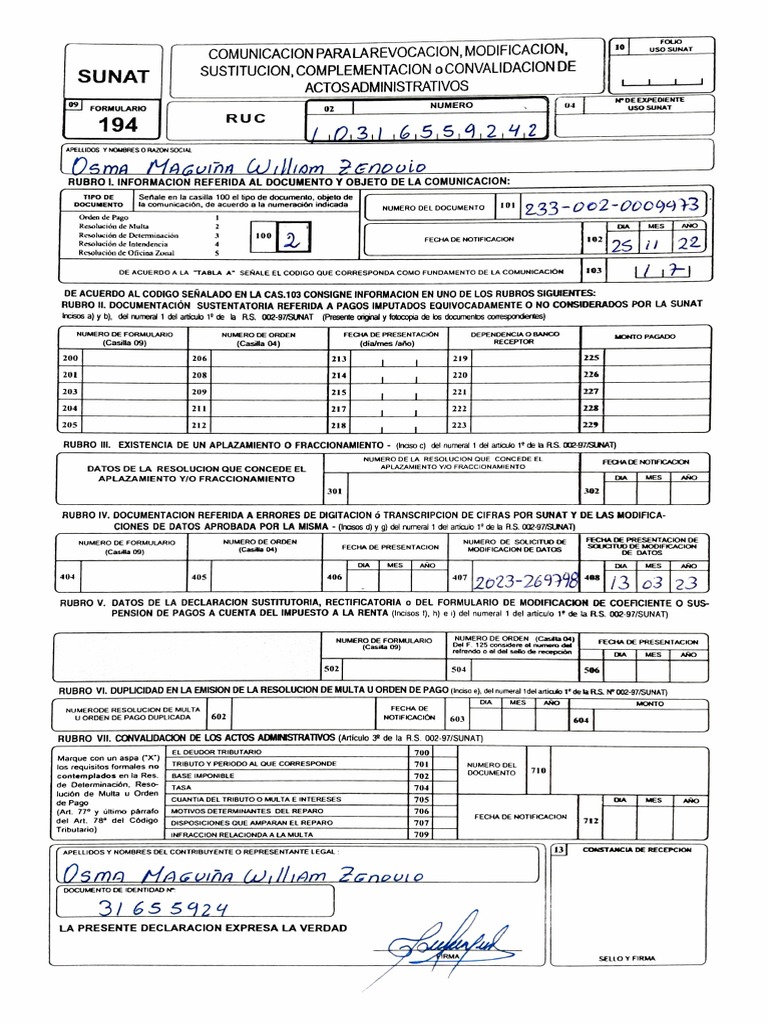 Sunat Formulario 194 Pdf Pdf