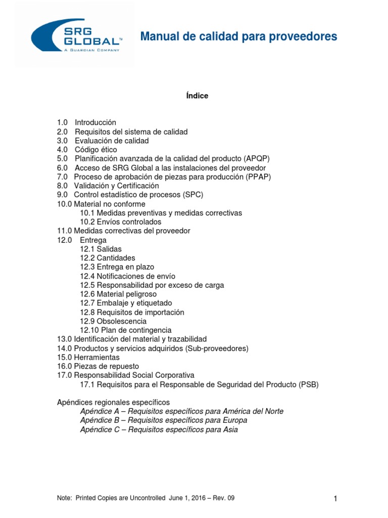 Manual de Calidad para Proveedores | PDF
