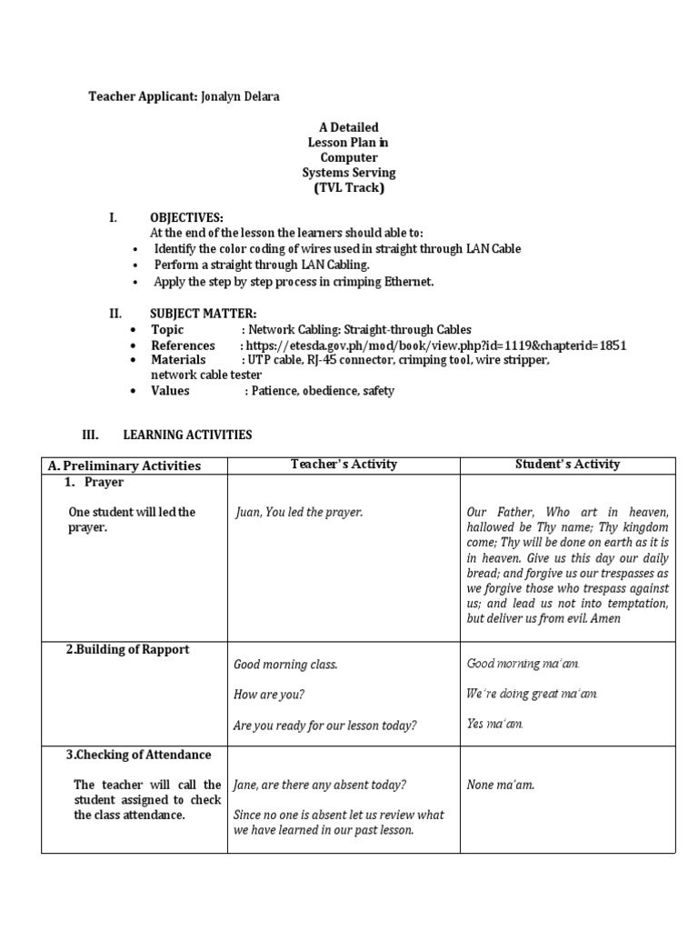 Lan Cabling Lesson Plan | PDF