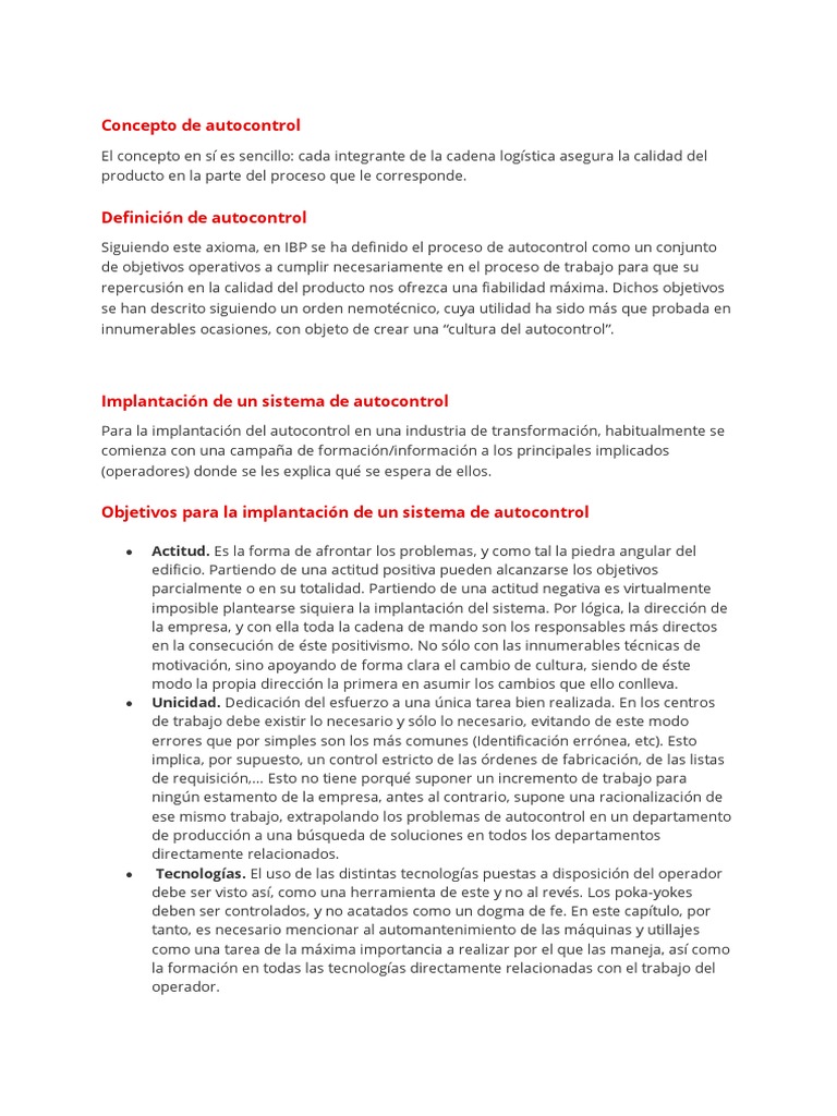 Concepto de Autocontrol | PDF | Análisis de Riesgo y Puntos Críticos de ...