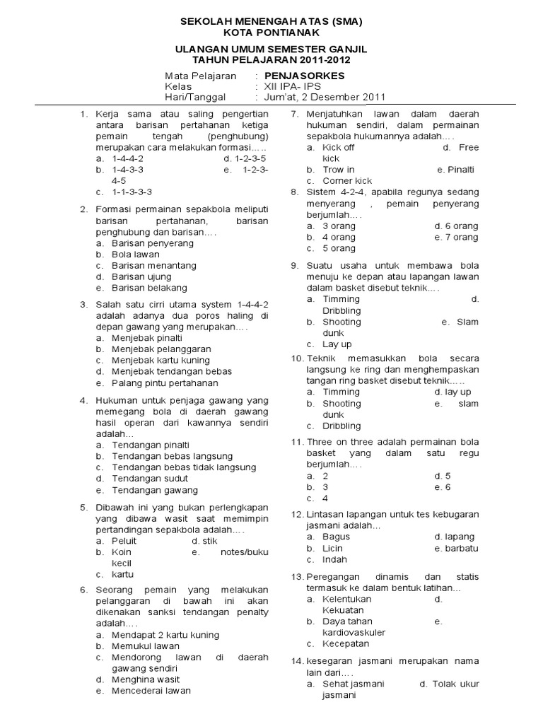 Soal Penjas XII | PDF