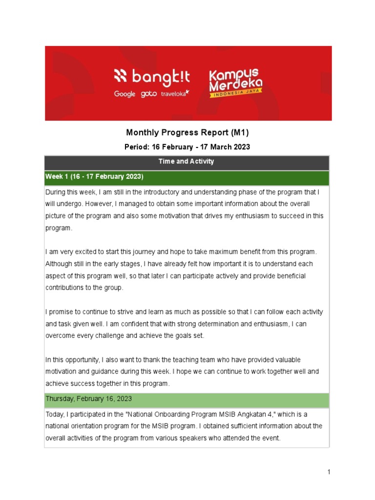 M1-Monthly Progress Report PDF | Download Free PDF | Cloud Computing | Information Technology