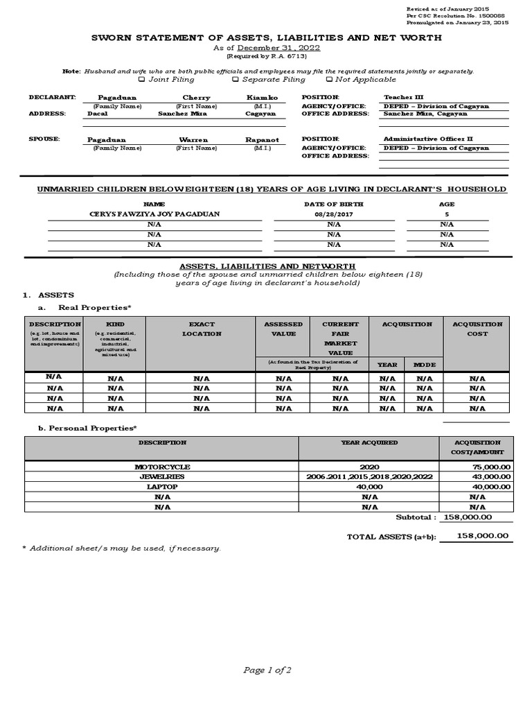 SALN 2022 Sample | PDF