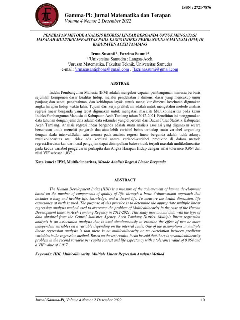 Uji Multikolinearitas pada IPM Aceh Tamiang | PDF
