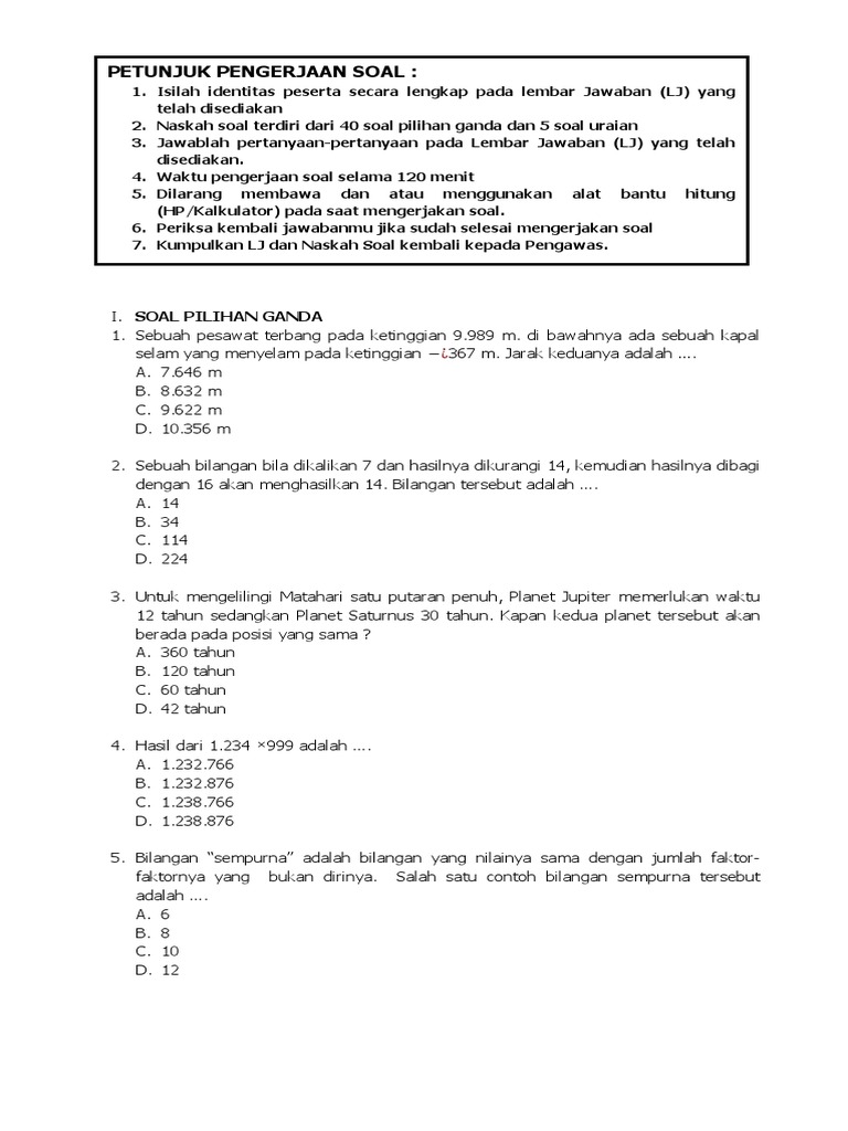 Soal KSN Mat Kab 2022 TK. KECAMATAN | PDF