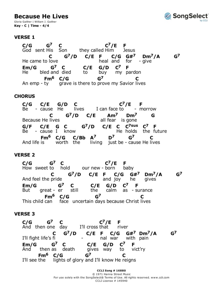 Because He Lives - Chord Chart in C | PDF