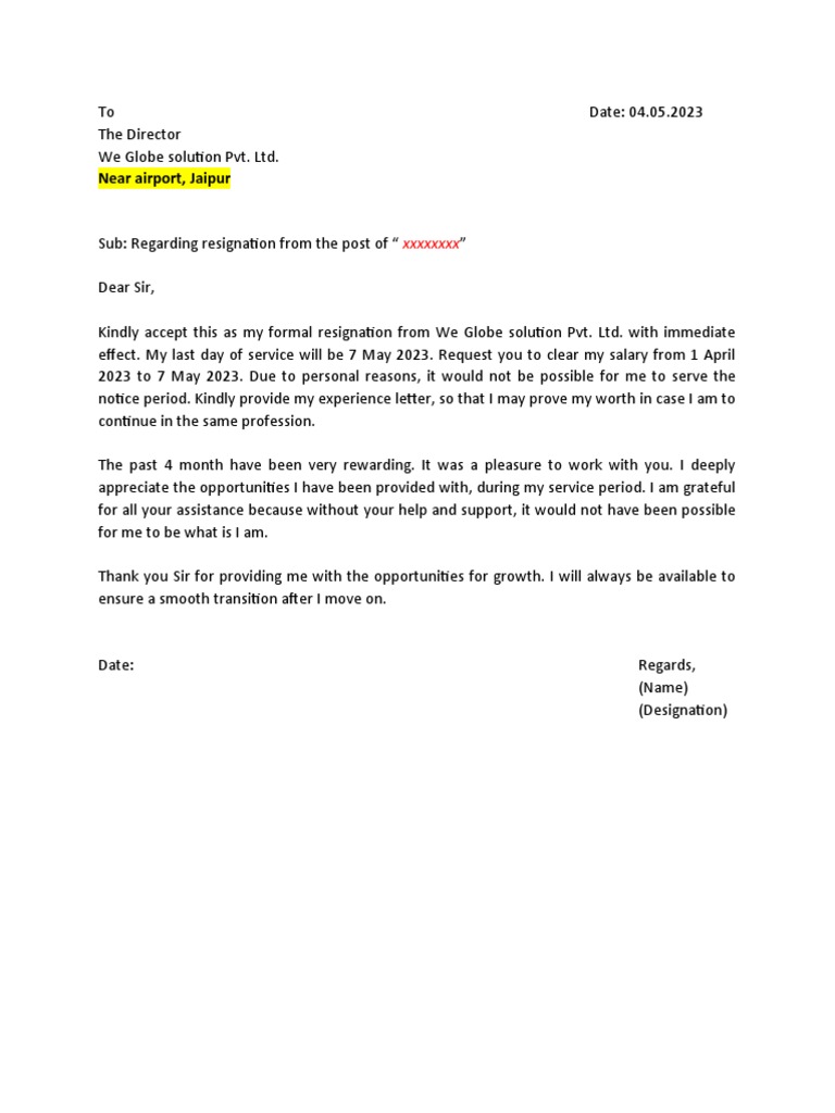 Resignation Letter - Sohan | PDF
