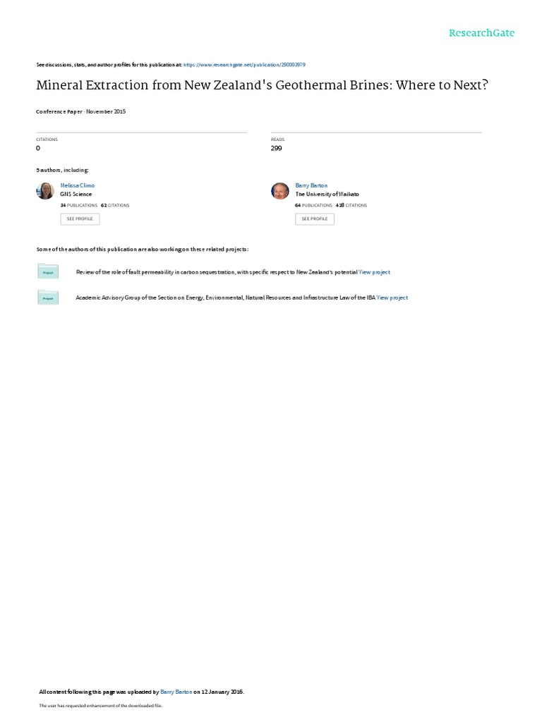 NZ Geothermal Brine Mineral Extraction | PDF | Geothermal Energy | Mining