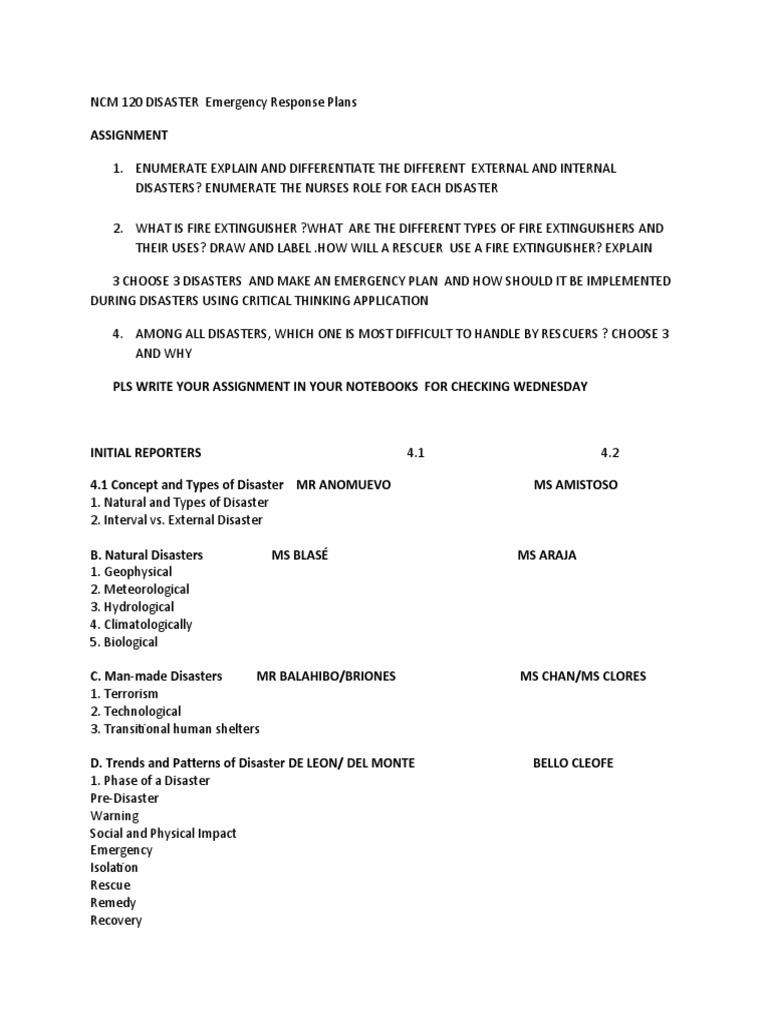 NCM 120 Disaster Initial Assignment | PDF