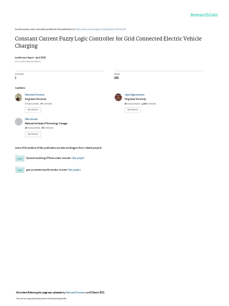 Constant Current Fuzzy Logic Controller For Grid Connected Electric Vehicle Charging | PDF ...
