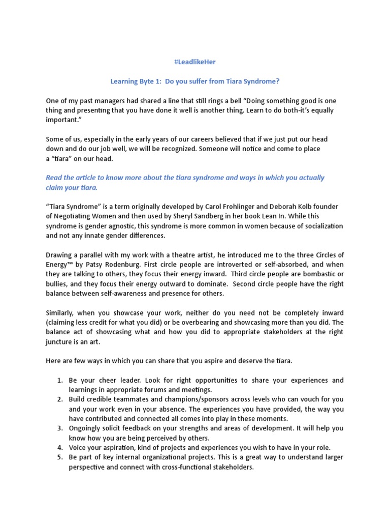 Women Leadership Blogs - Tiara Syndrome | PDF | Self-Improvement