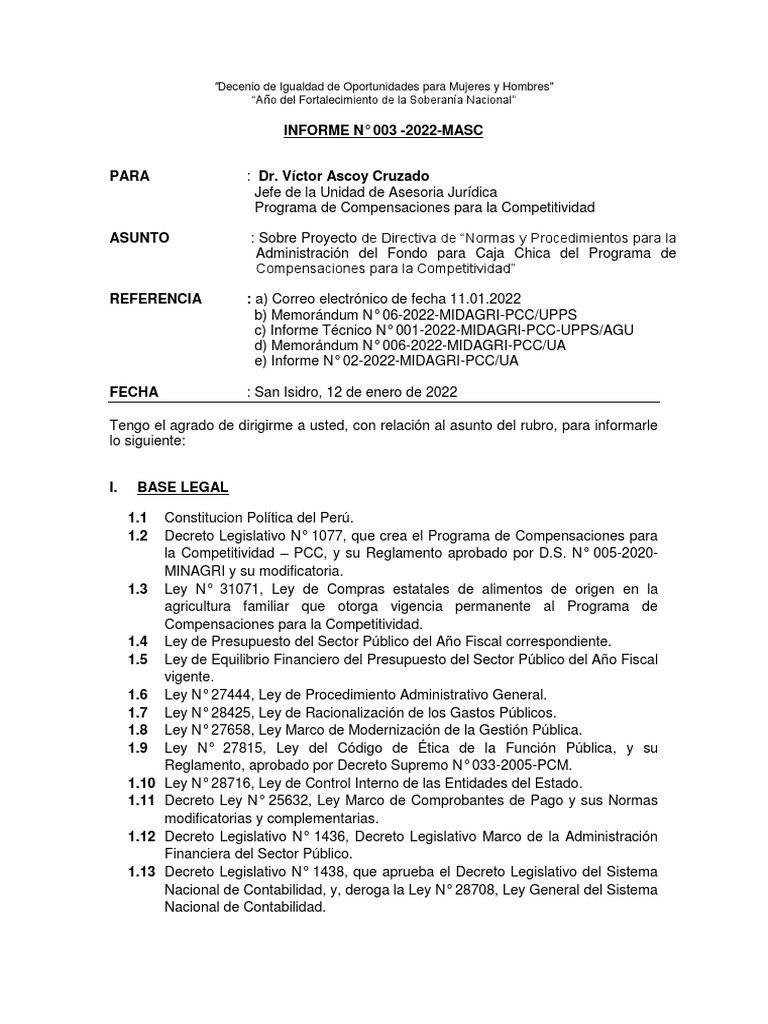 Informe 003-2020-Masc - Proyecto de Directiva de Normas y ... Informe 003-2020-Masc - Proyecto de Directiva de Normas y ...