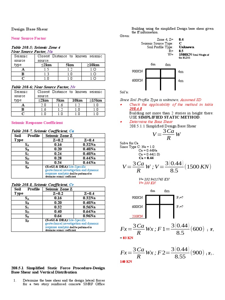 Seismic Design Base Shear Calculation | PDF