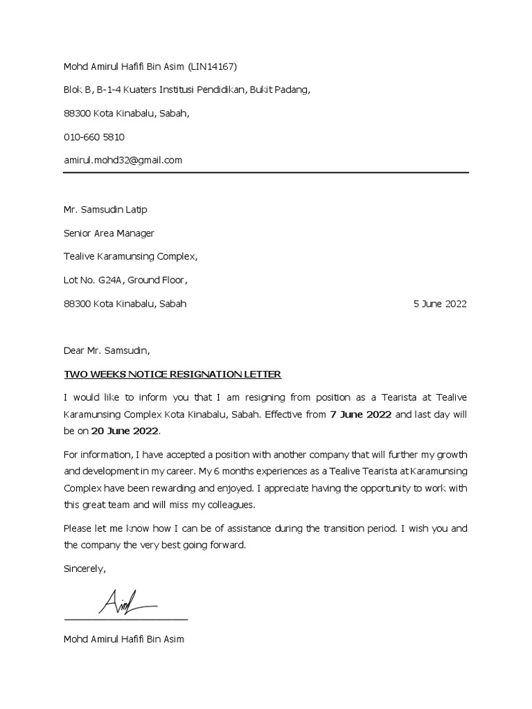 Mohd Amirul Hafifi Bin Asim Resign Letter.pdf | PDF