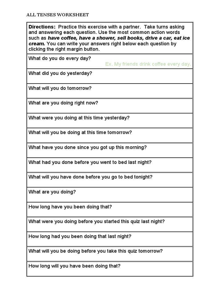 All Tenses Worksheet | PDF