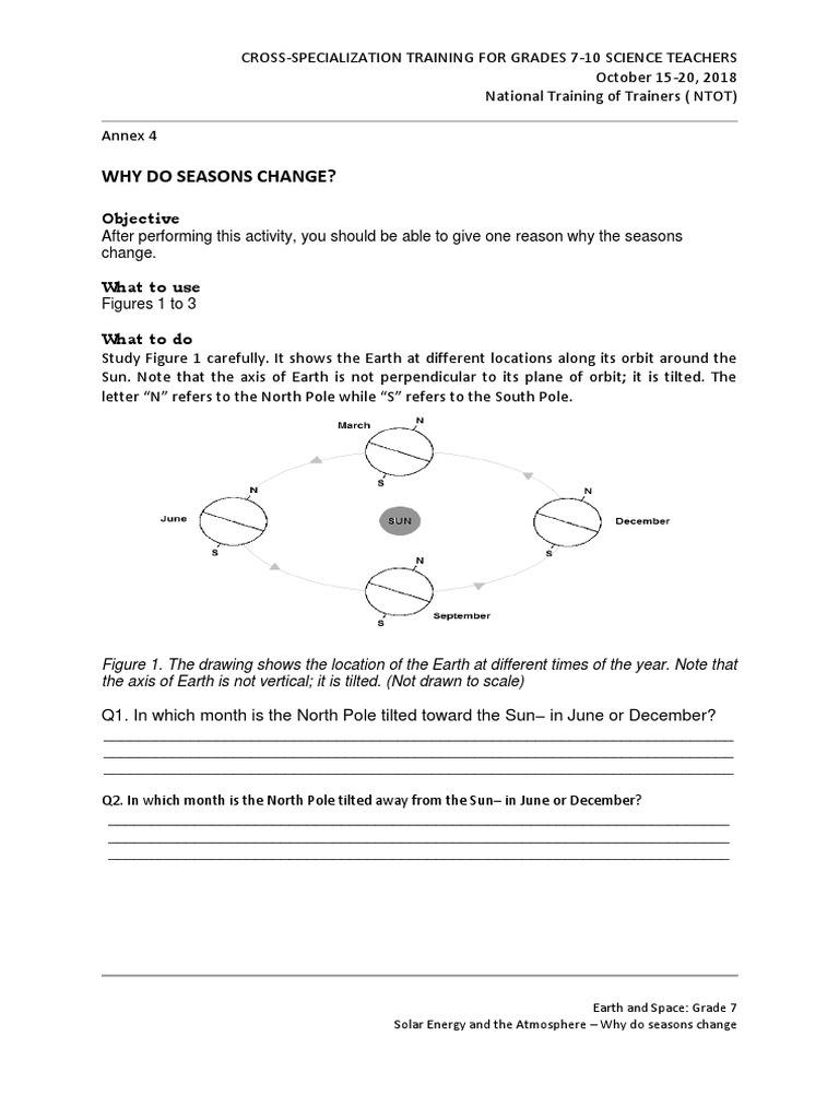 Activity 4 Why DO Seasons Change | PDF | Earth | Sun