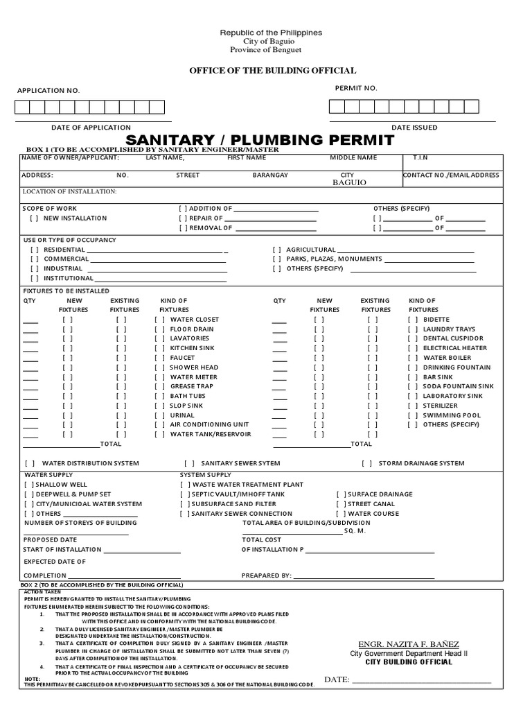 Sanitary Plumbing Permit | PDF | Plumbing | Sanitation
